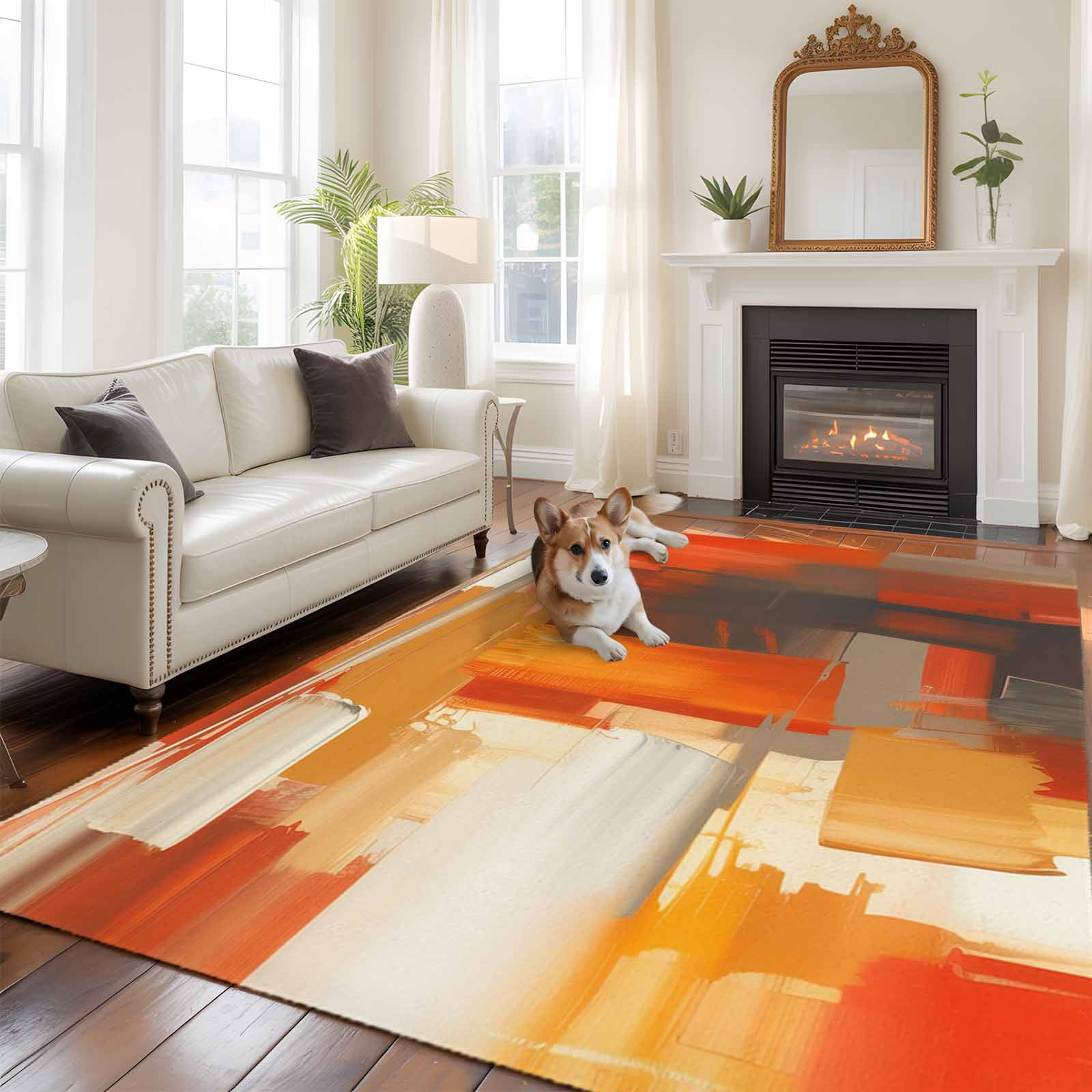 Abstract Orange Graffiti Large Area Rugs 6x9 ft Mottled Beige Brown Oil ...