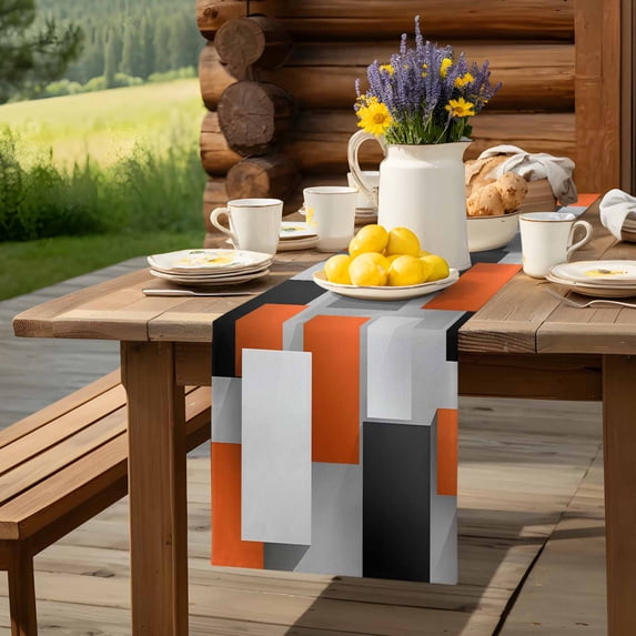 Abstract Orange Gray Color Block Table Runner 72 Inch Long Modern ...