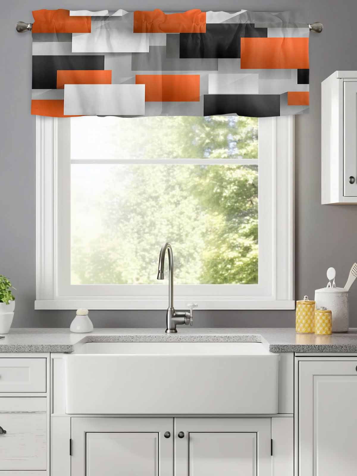 Abstract Orange Gray Color Block Valances for Windows,Kitchen Valance ...