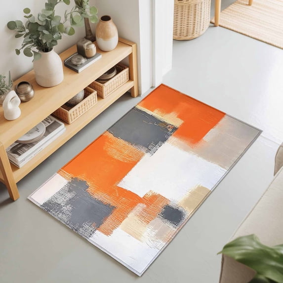 Abstract Orange Gray Square Rectangle Rug 2'x3' Minimalist Splicing ...