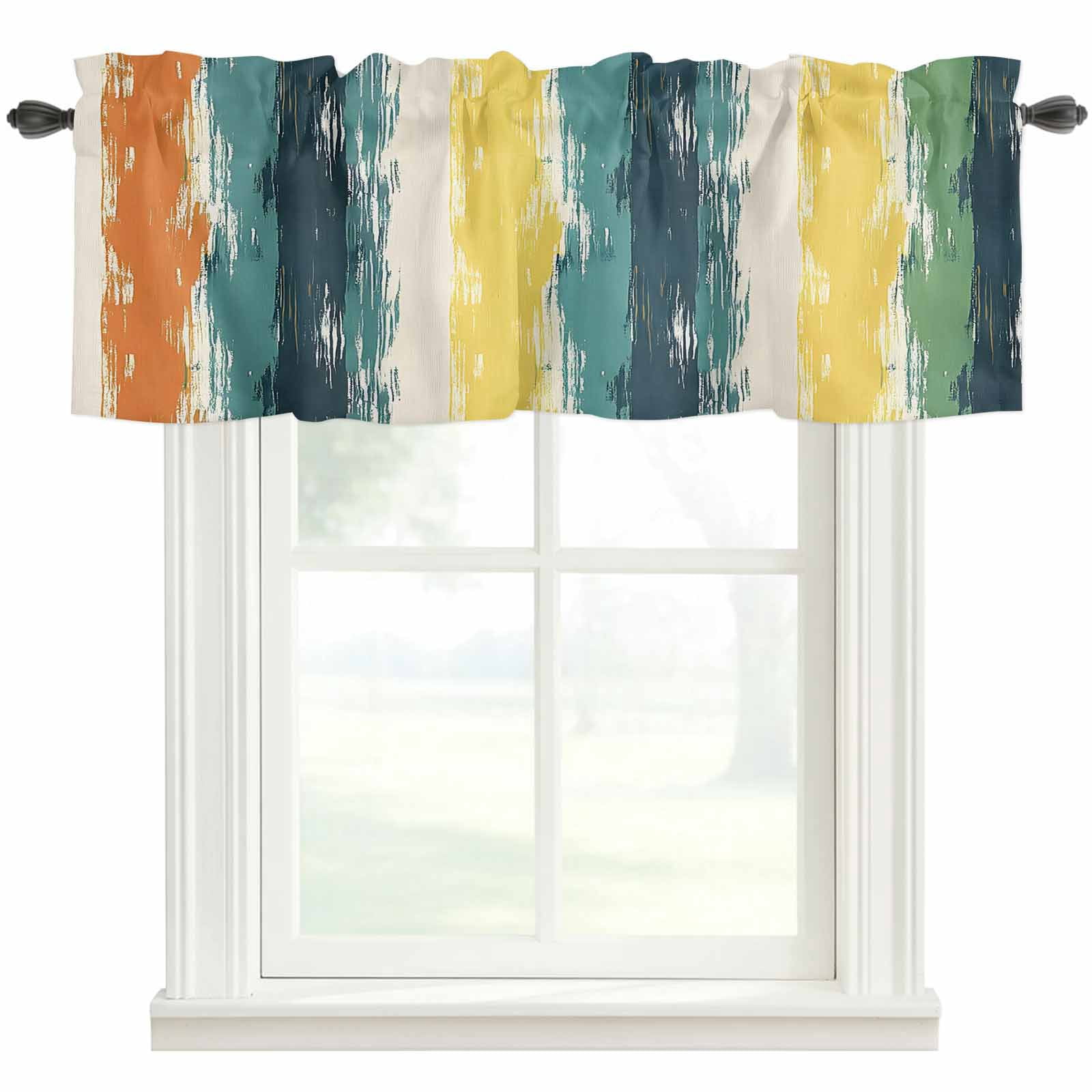 Abstract Orange Green Yellow Painting Window Valance Curtain Simple ...