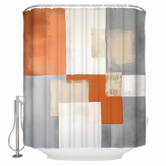 Abstract Orange Grey Bathroom Shower Curtains with 12 Hooks Polyester ...