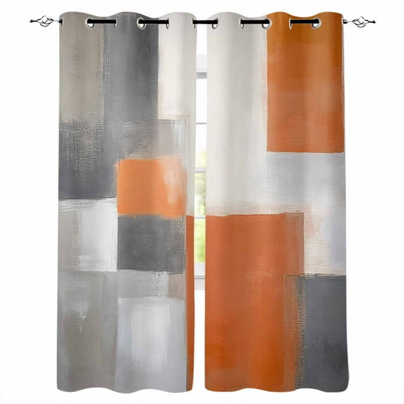 Abstract Orange Grey Blackout Curtains 96 Inches Long, Modern ...