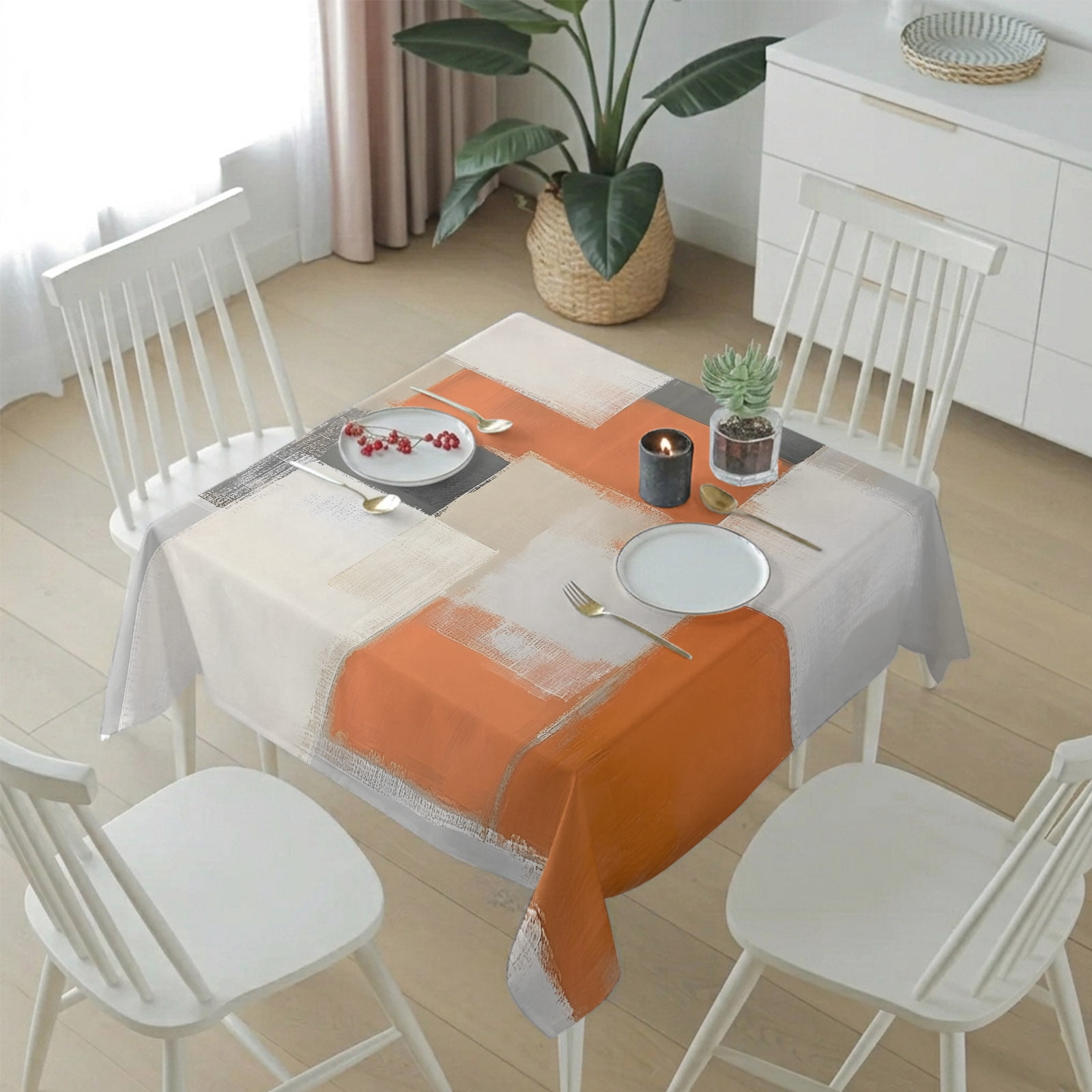 Abstract Orange Grey Color Block Table Cloth 54x54in, Waterproof Square ...