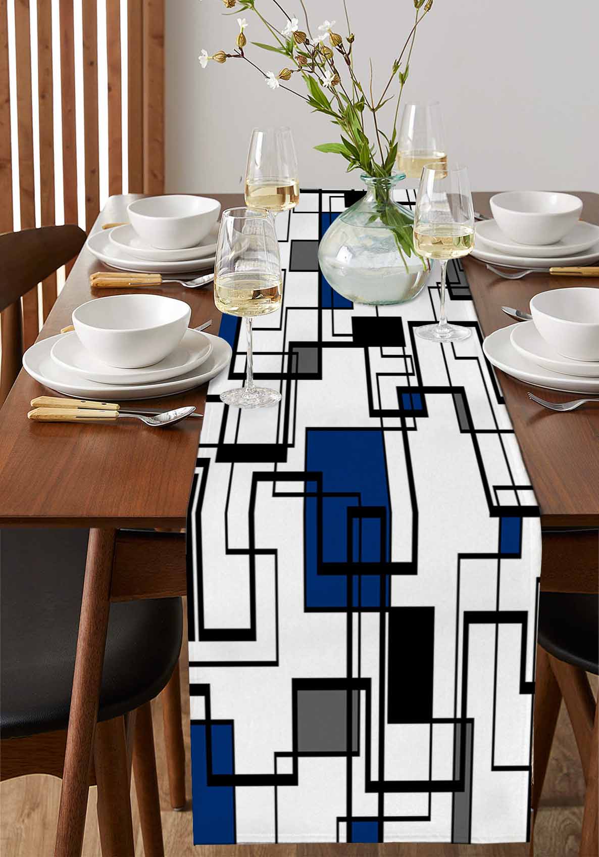 Abstract Orange Grey Color Block Table Runner 13x90in Non-Slip Cotton ...