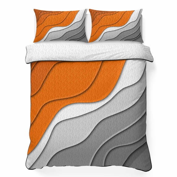 Abstract Orange Grey Gradient 3 Pieces Quilt Set,1 Quilt with 2 Shams ...