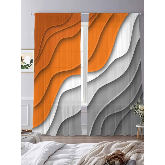 Abstract Orange Grey Gradient Sheer Curtains 2 Panels Set Modern ...