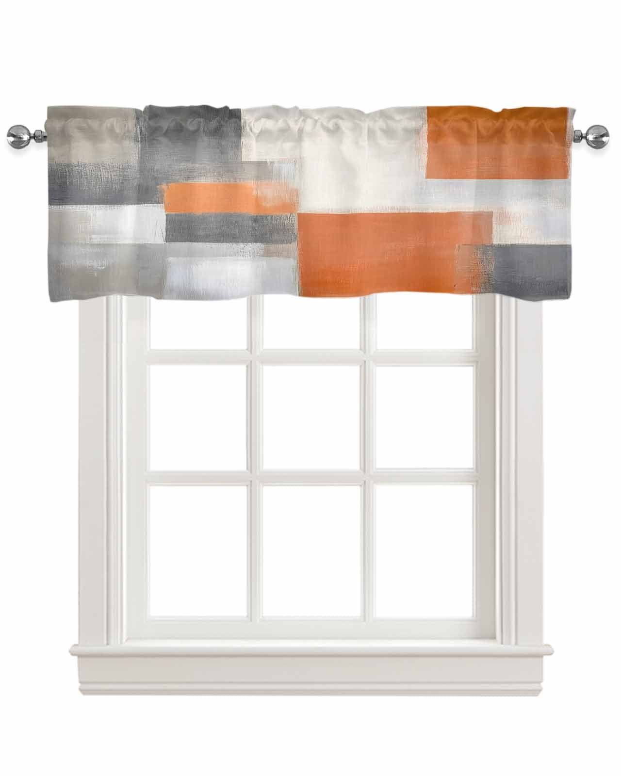 Abstract Orange Grey Kitchen Valances for Windows Farmhouse Linen ...