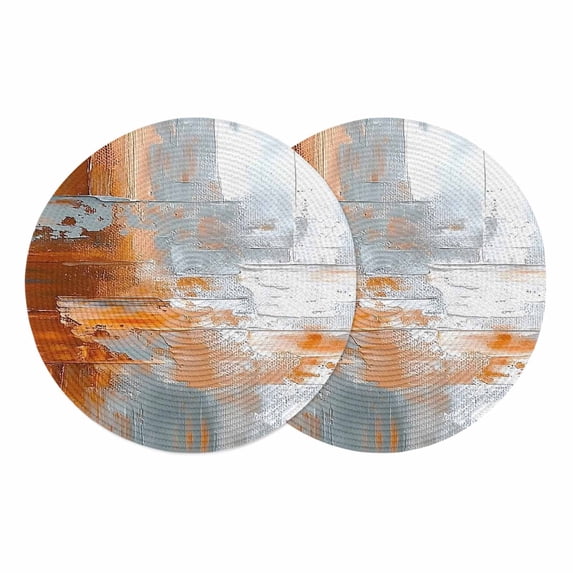 Abstract Orange Grey Round 13 Inch Placemats Set of 2, Modern ...