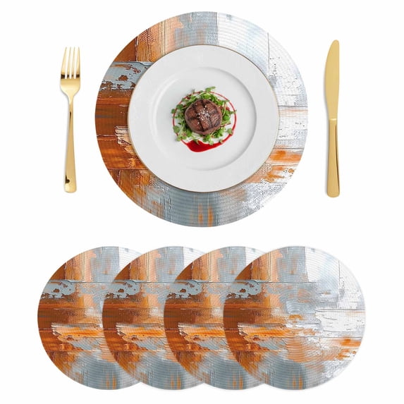 Abstract Orange Grey Round 15 Inch Placemats Set of 4, Modern ...