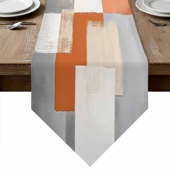 Abstract Orange Grey Table Runner Linen Burlap Table Runner 72 Inches ...