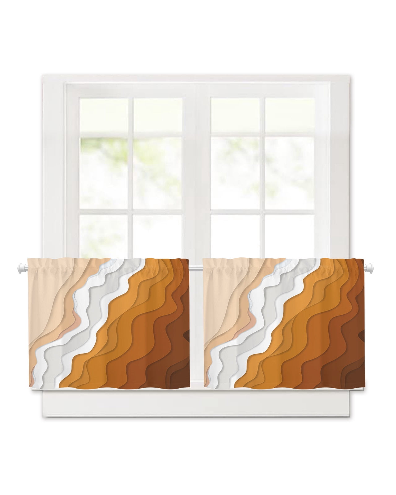 Abstract Orange Grey Waves Short Blackout Curtains 24 Inch Long,Modern ...