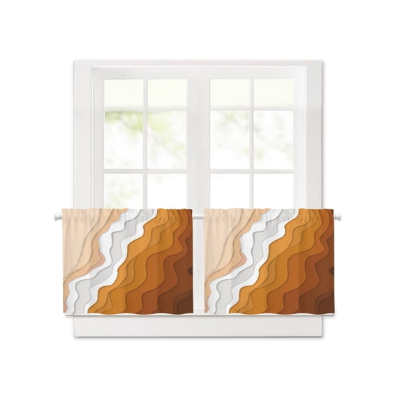 Abstract Orange Grey Waves Short Blackout Curtains 24 Inch Long,Modern ...