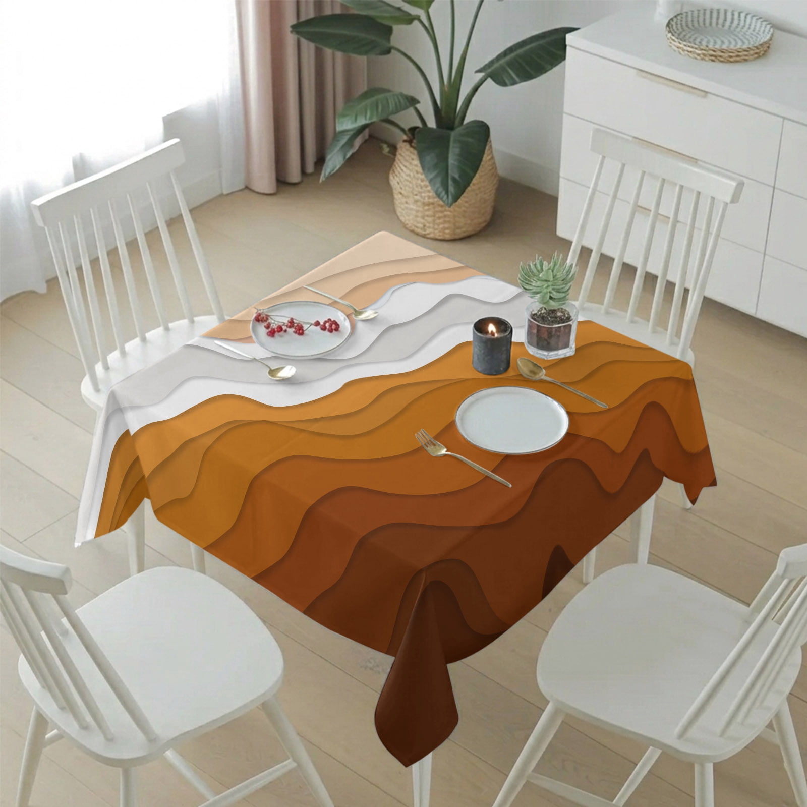 Abstract Orange Grey Waves Table Cloth 60x60in, Waterproof Square ...