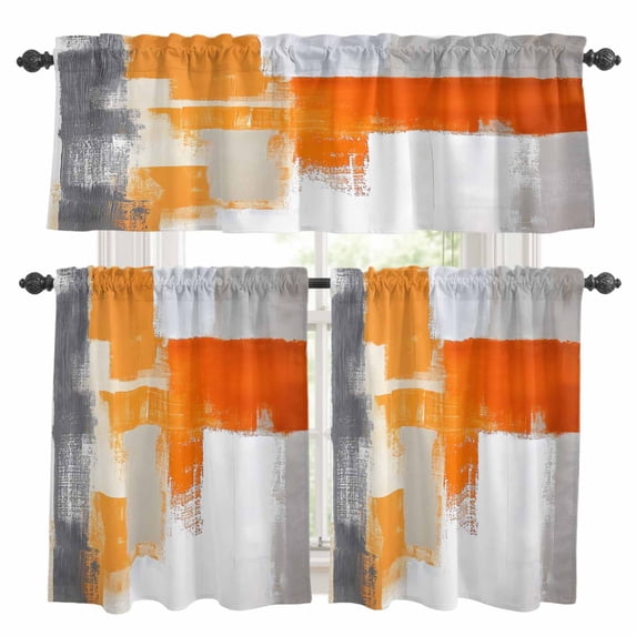 Abstract Orange Kitchen Curtains Valance and Tier Set Gray Graffiti ...