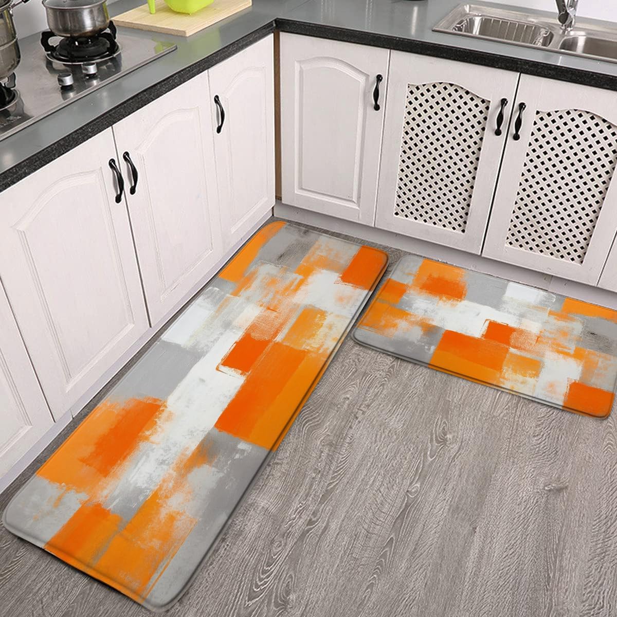 Abstract Orange Kitchen Rugs 2 Piece Set Burnt Orange Brown Oil ...