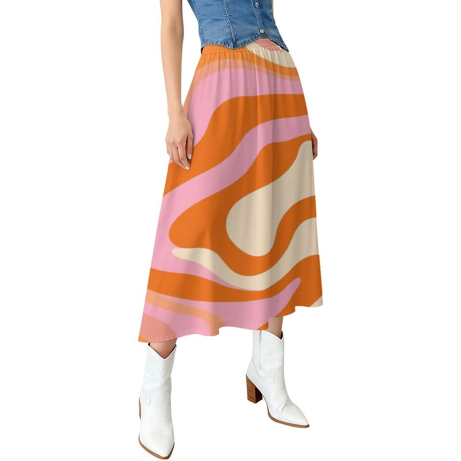 Abstract Orange Pink Swirl Art Women High Waist Midi Skirt Elegant Midi ...
