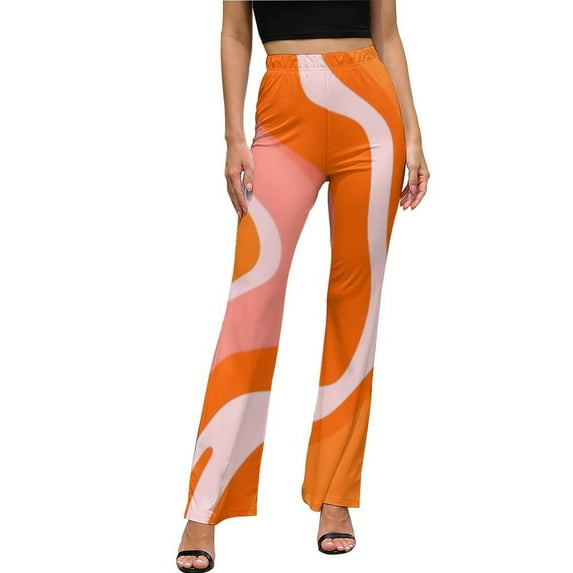Abstract Orange Pink Wave Art High Waisted Casual Flared Trousers ...