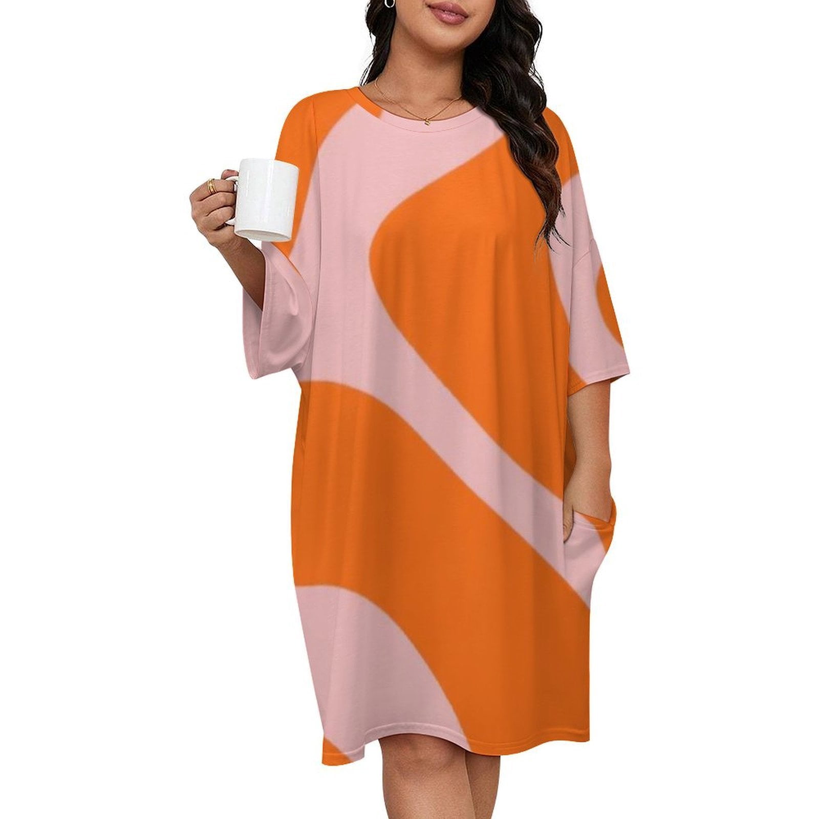 Abstract Orange Pink Wavy Design Sleepshirts For Sleeping Travels Loose ...