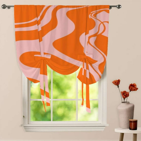 Abstract Orange Pink Wavy Design Window Curtain for Living Room Roman ...