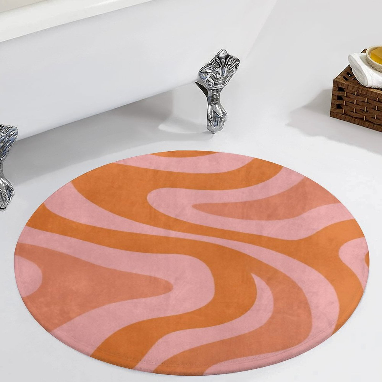 Abstract Orange Pink Wavy Lines Round Carpet Circle Rug Outdoor Patio ...