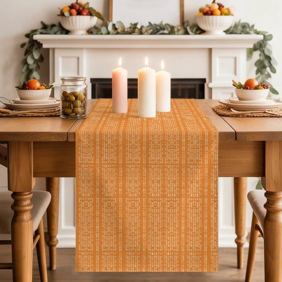 Abstract Orange Pixels Table Runner, Modern Minimalist Geometric Burnt ...