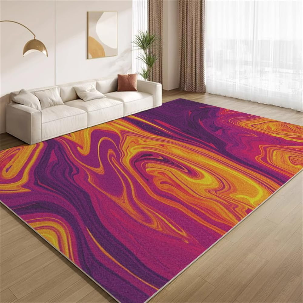 Abstract Orange Purple Red Texture Area Rugs 4x5ft Rug Vintage Marble ...