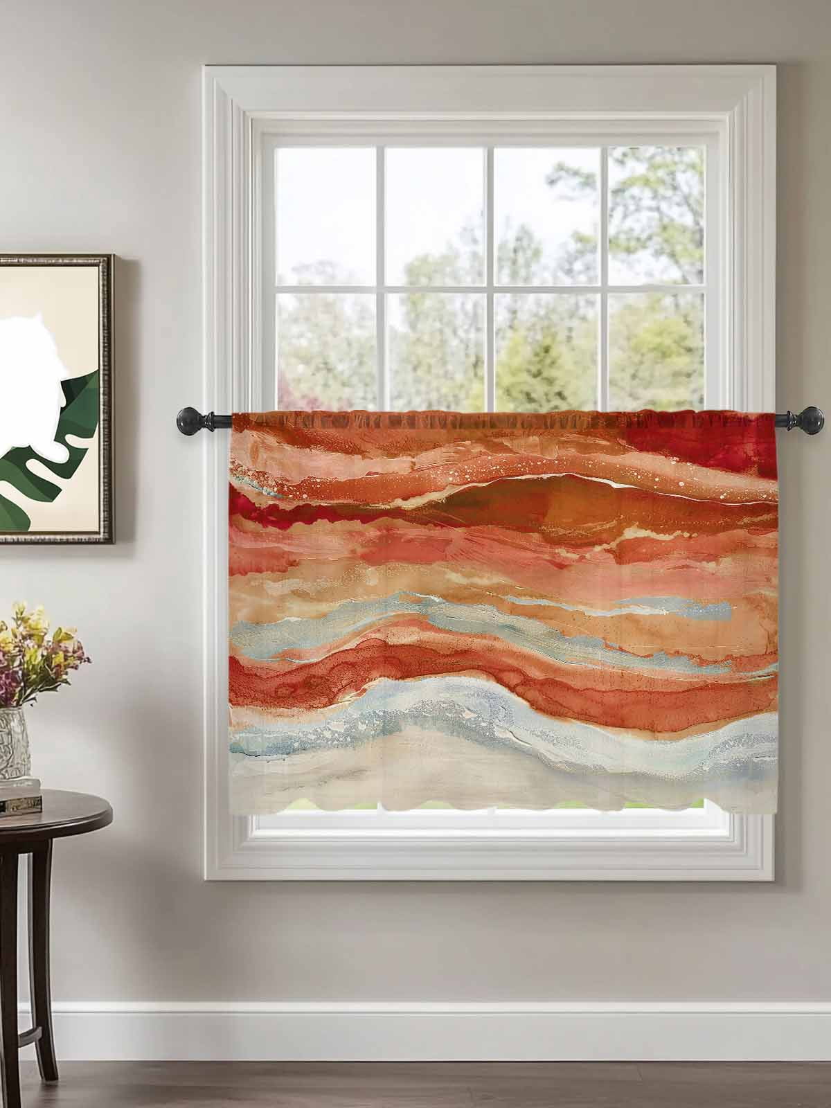 Abstract Orange Sheer Curtains 45 Inch Long 1 Panel Gradient Beach ...