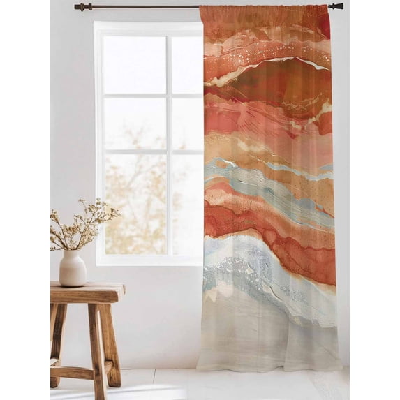 Abstract Orange Sheer Curtains 84 Inch Long 1 Panel Gradient Beach ...