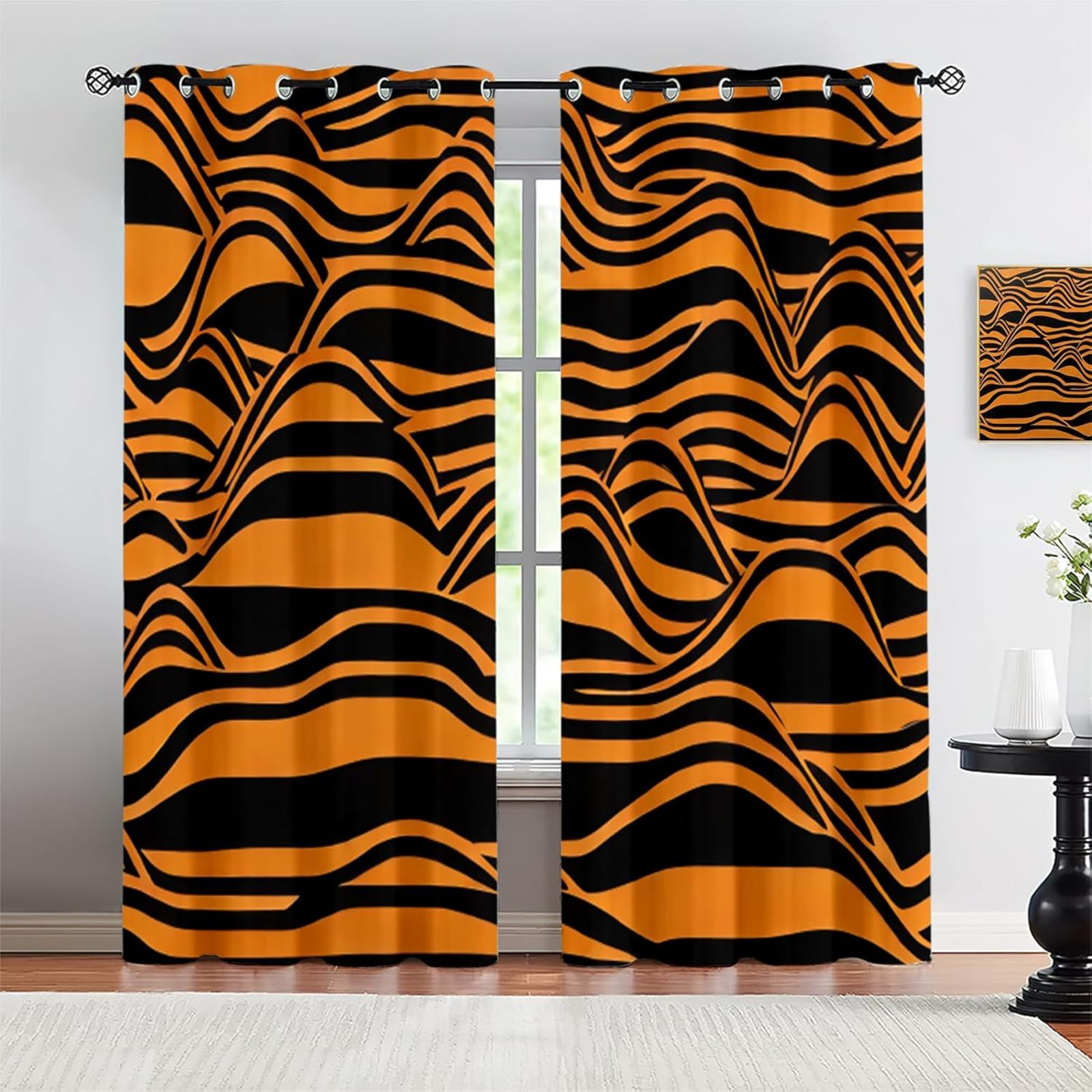 Abstract Orange Striped Waves Blackout Curtains, Mountain Texture ...