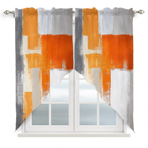 Abstract Orange Swag Curtain Valance for Window 2 Panels Gray Graffiti ...