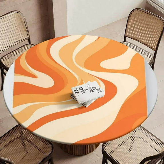 Abstract Orange Swirl Design Art Round Table Cover Kitchen Printed ...