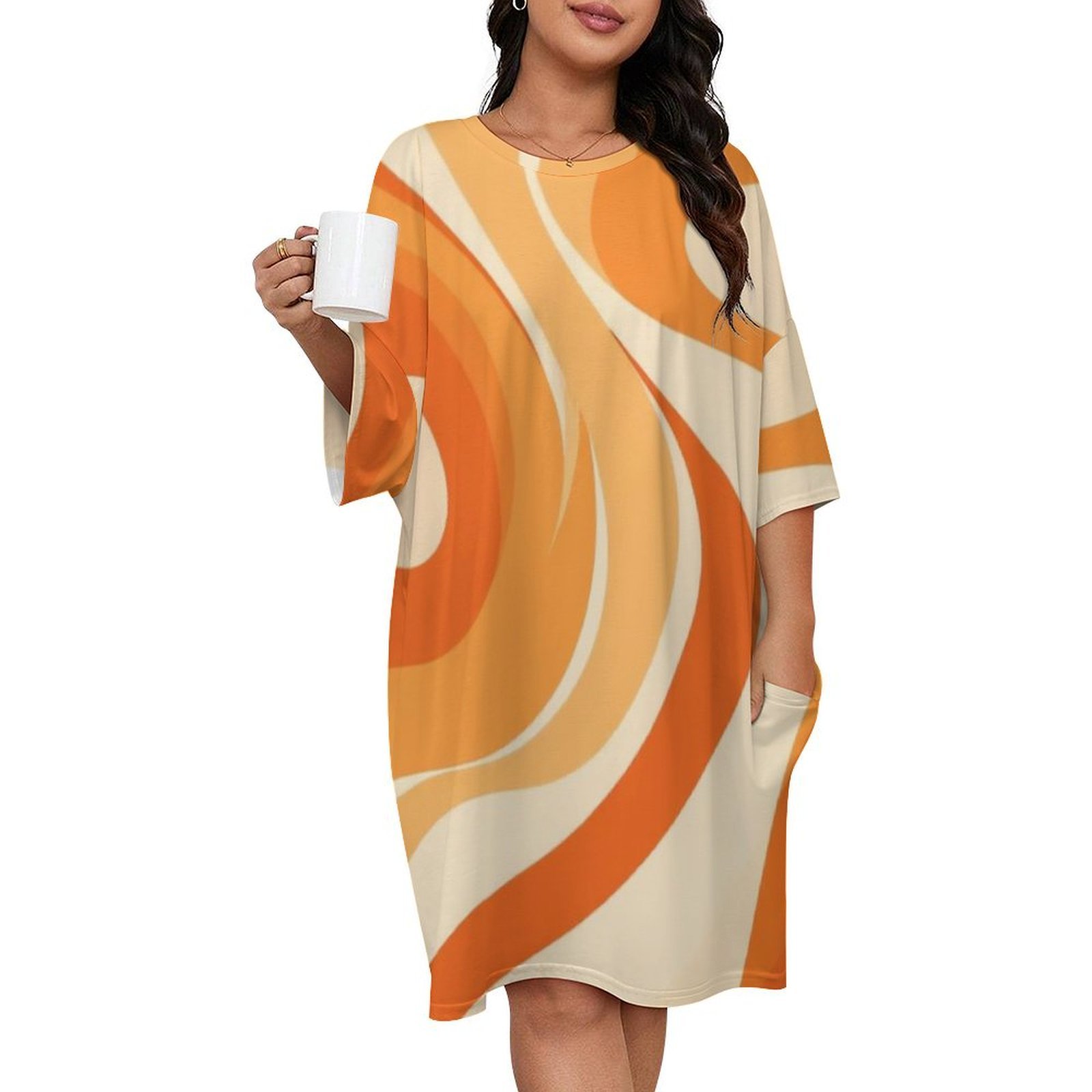 Abstract Orange Swirl Design Art Sleepshirts For Sleeping Travels Loose ...