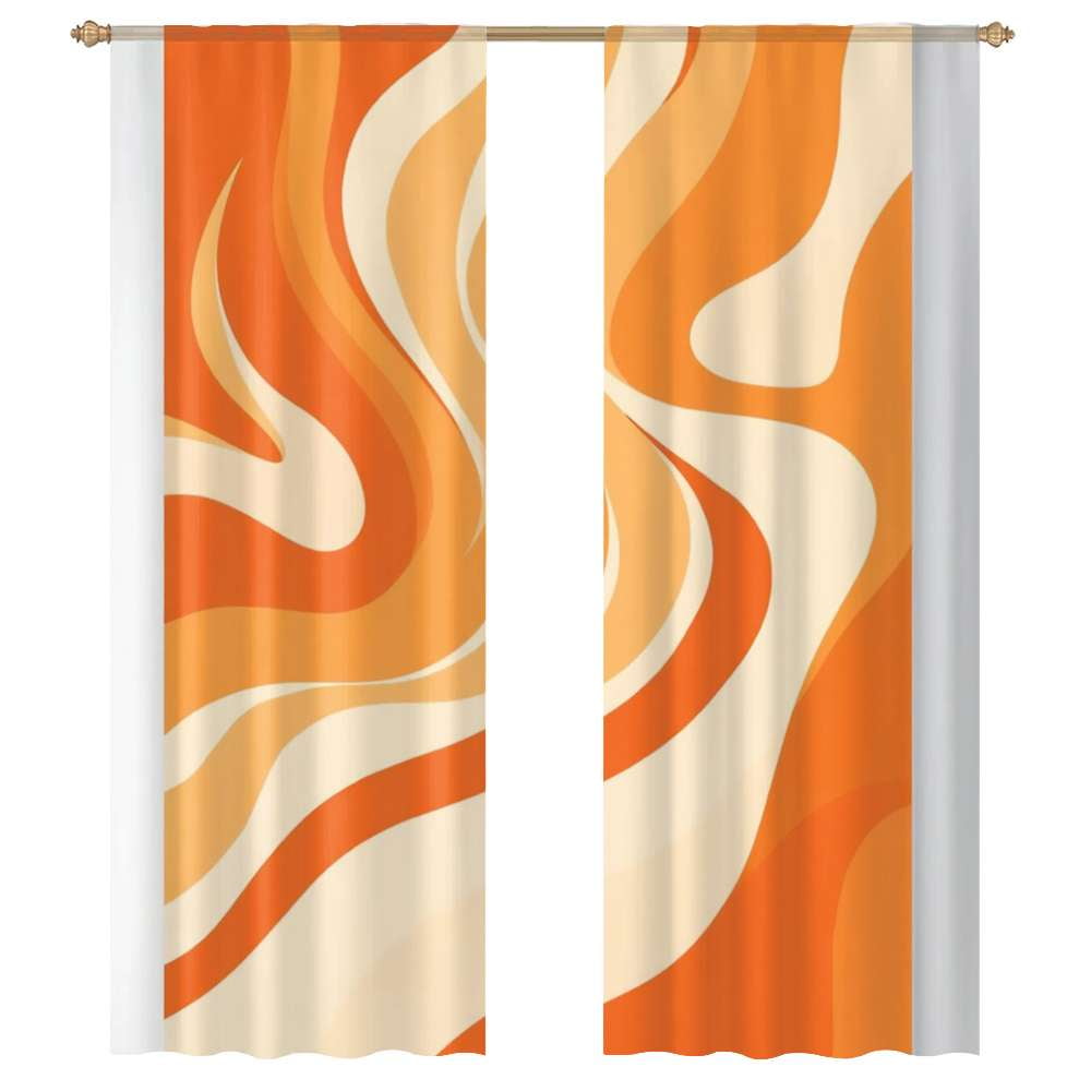 Abstract Orange Swirl Design Art Tulle Curtains For Living Room Chiffon ...