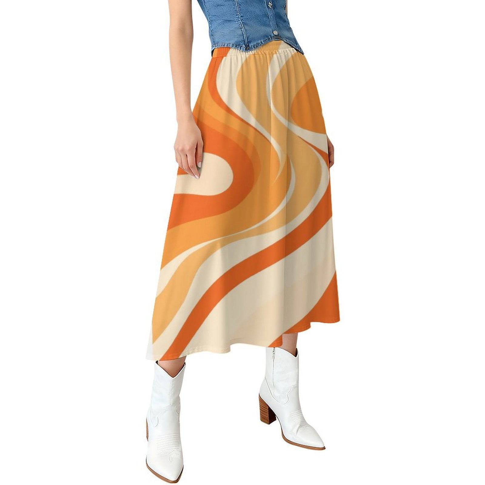 Abstract Orange Swirl Design Art Women High Waist Midi Skirt Elegant ...