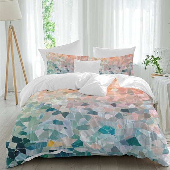 Abstract Orange Teal Splicing Art Full Size Bed Set,Colorful Glasses ...