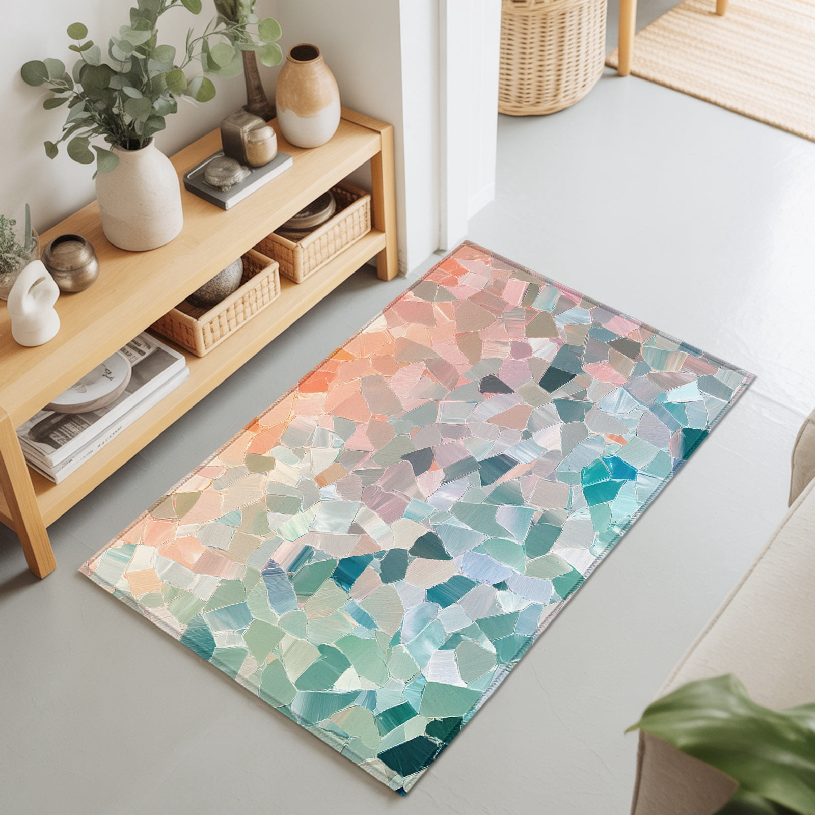 Abstract Orange Teal Splicing Art Rectangle Rug 2'x3' Colorful Glasses ...