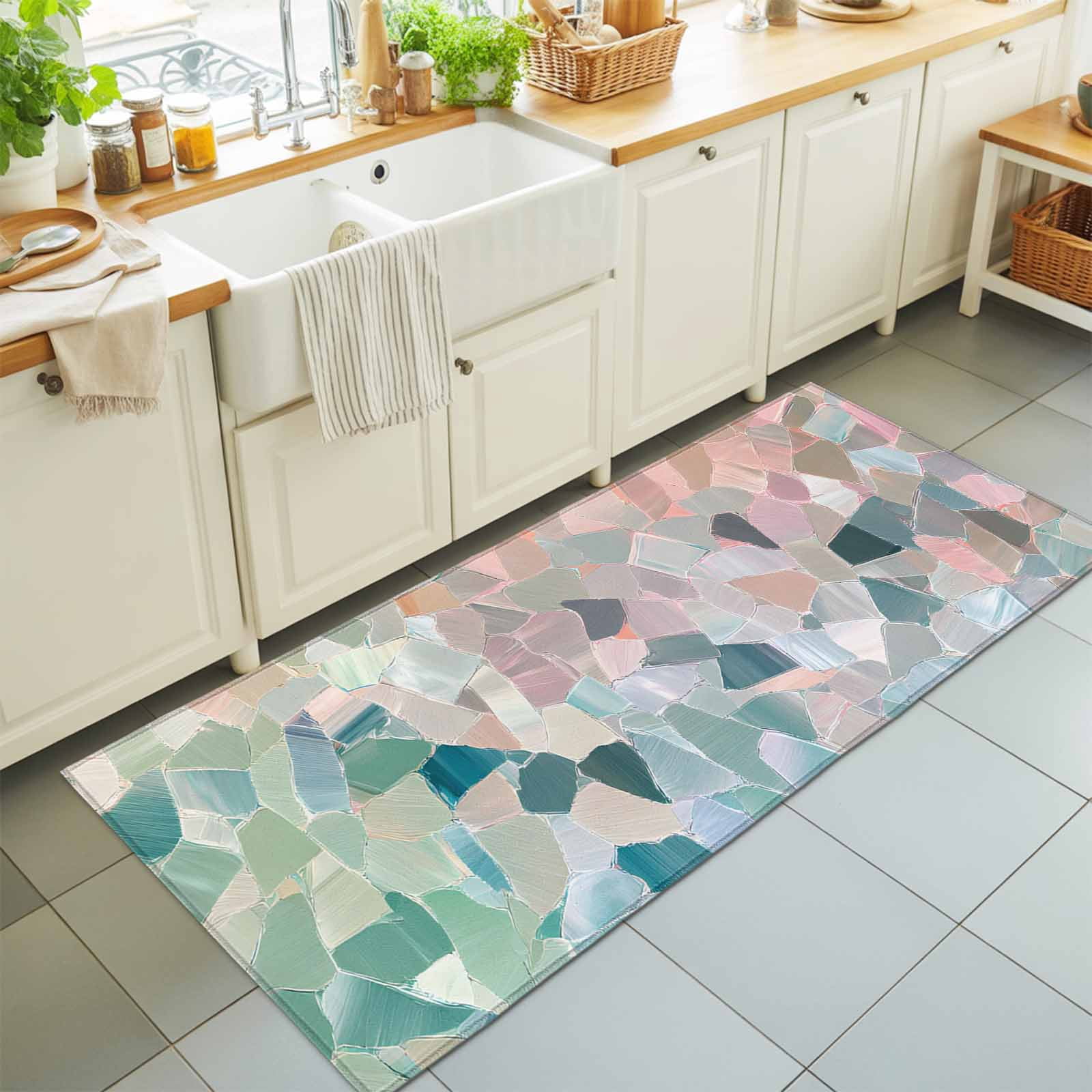 Abstract Orange Teal Splicing Art Rectangle Rug 2'x6' Colorful Glasses ...