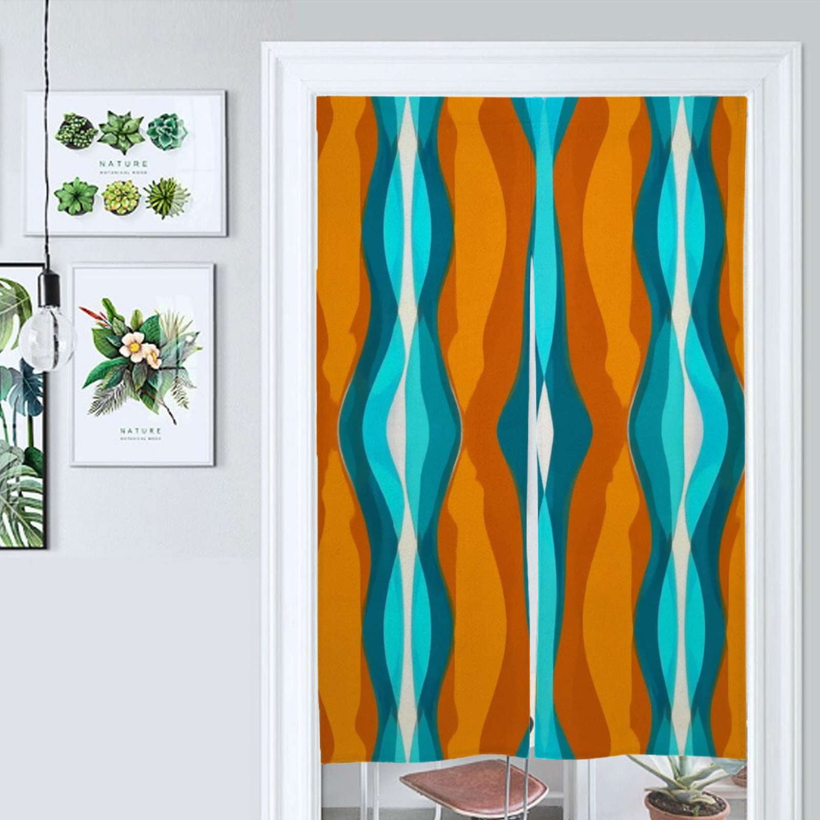 Abstract Orange Teal Wavy Pattern Door Curtain Nordic Living Room ...