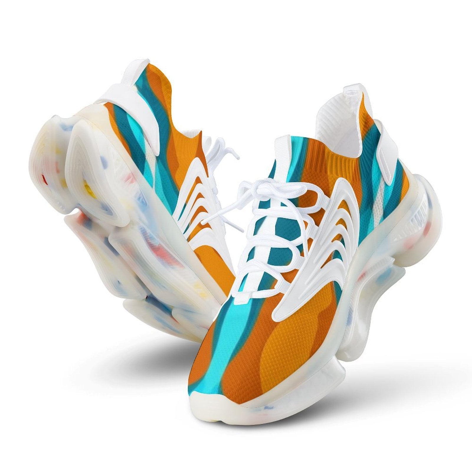 Abstract Orange Teal Wavy Pattern Walking Shoes for Men Woman ...