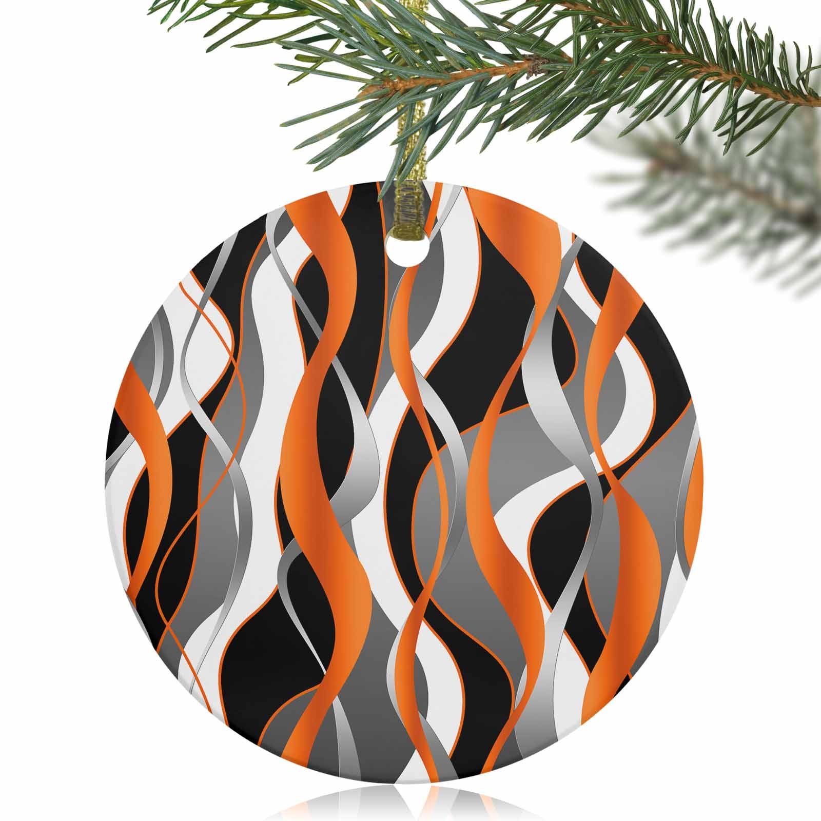 Abstract Orange Twisted Lines Christmas Ceramic Ornament 2025,3" Round ...