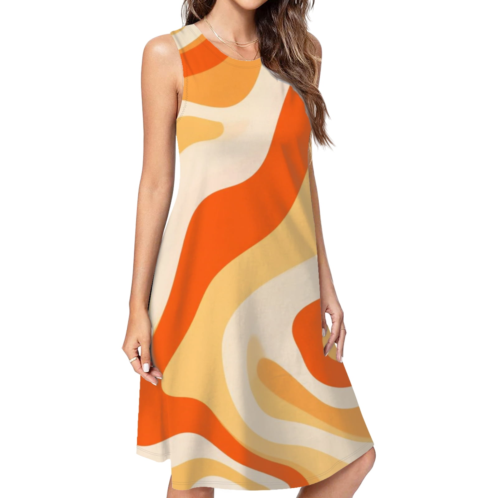 Abstract Orange Wavy Pattern Design Dress Loose Women'S Dress Beach ...