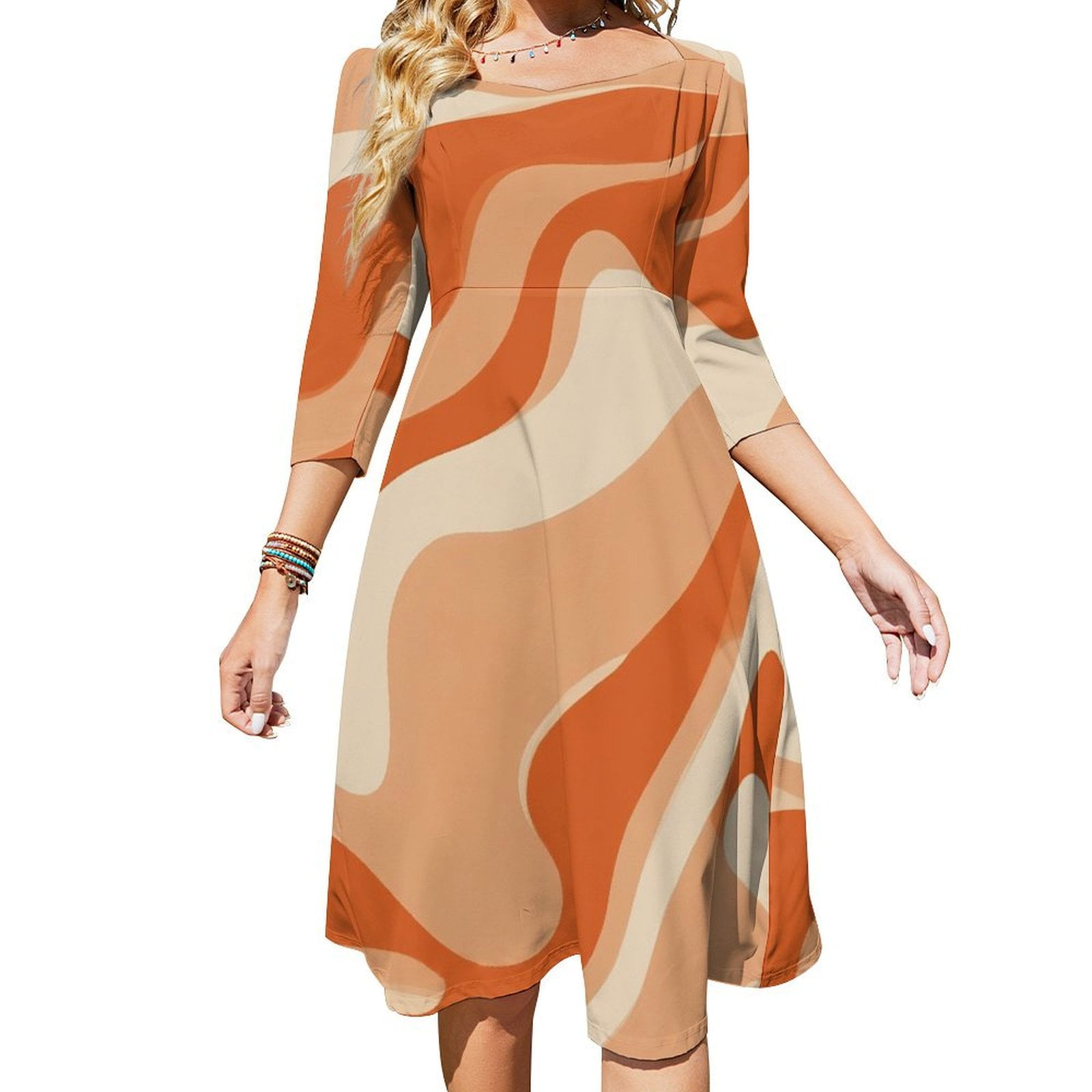 Abstract Orange Wavy Pattern Design Women's Fall Dresses Casual Loose ...