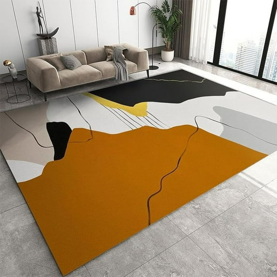 Abstract Orange White Gray Painting Area Rug, Nordic Retro Simplicity ...