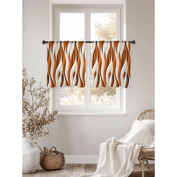 Abstract Orange White Stripe Chiffon Sheer Curtains 45 Inches Long ...