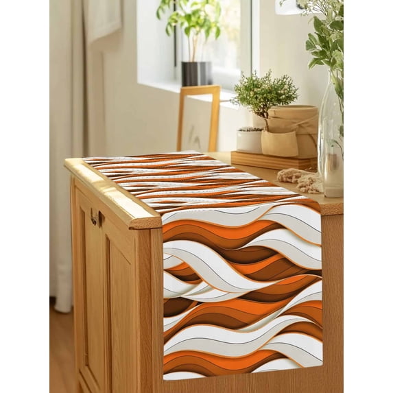 Abstract Orange White Stripe Table Runner 13x70in Non-Slip Cotton Linen ...