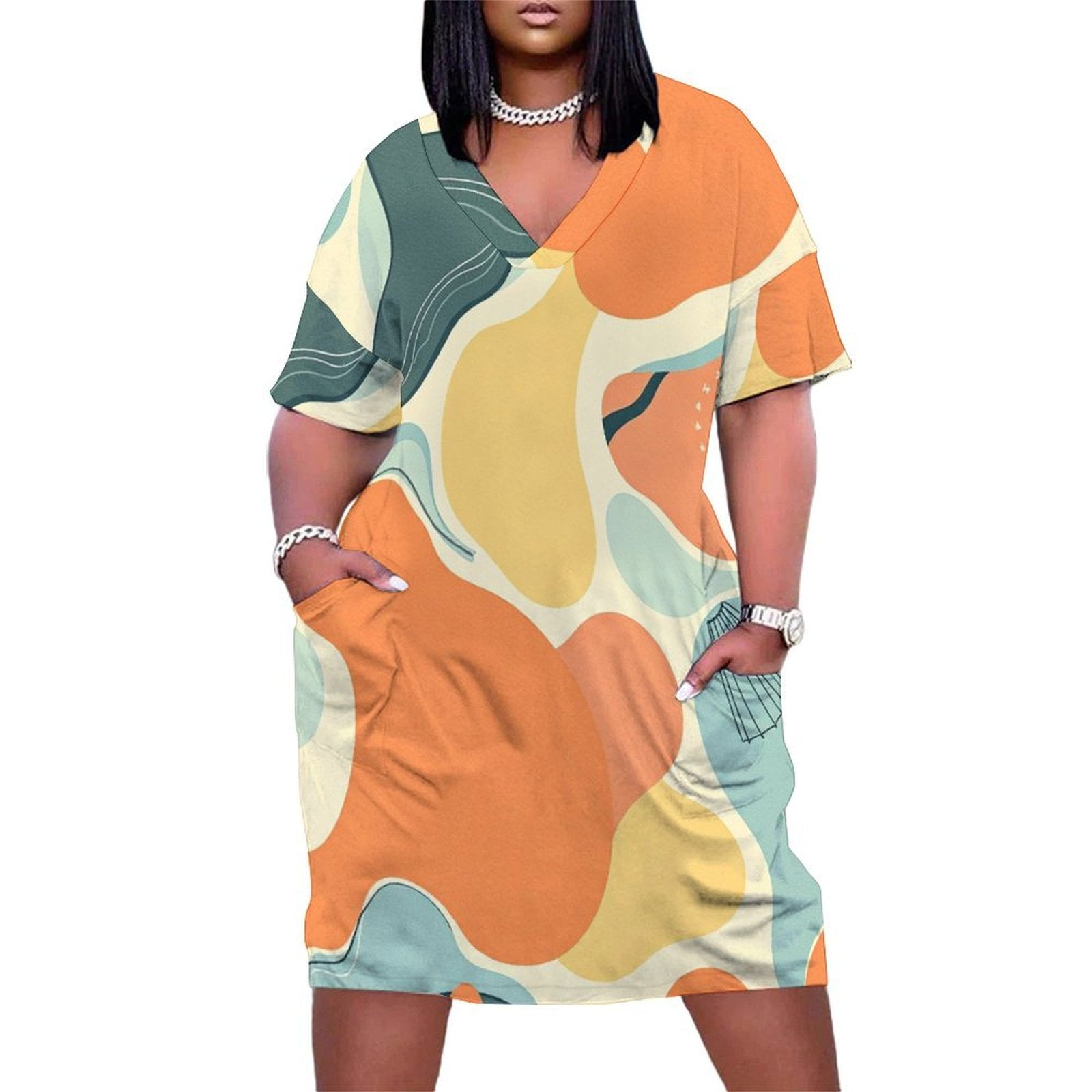 Abstract Organic Shapes Loose Pocket Dress Women"s Skirt Dresses Summer Long Dress Woman ...