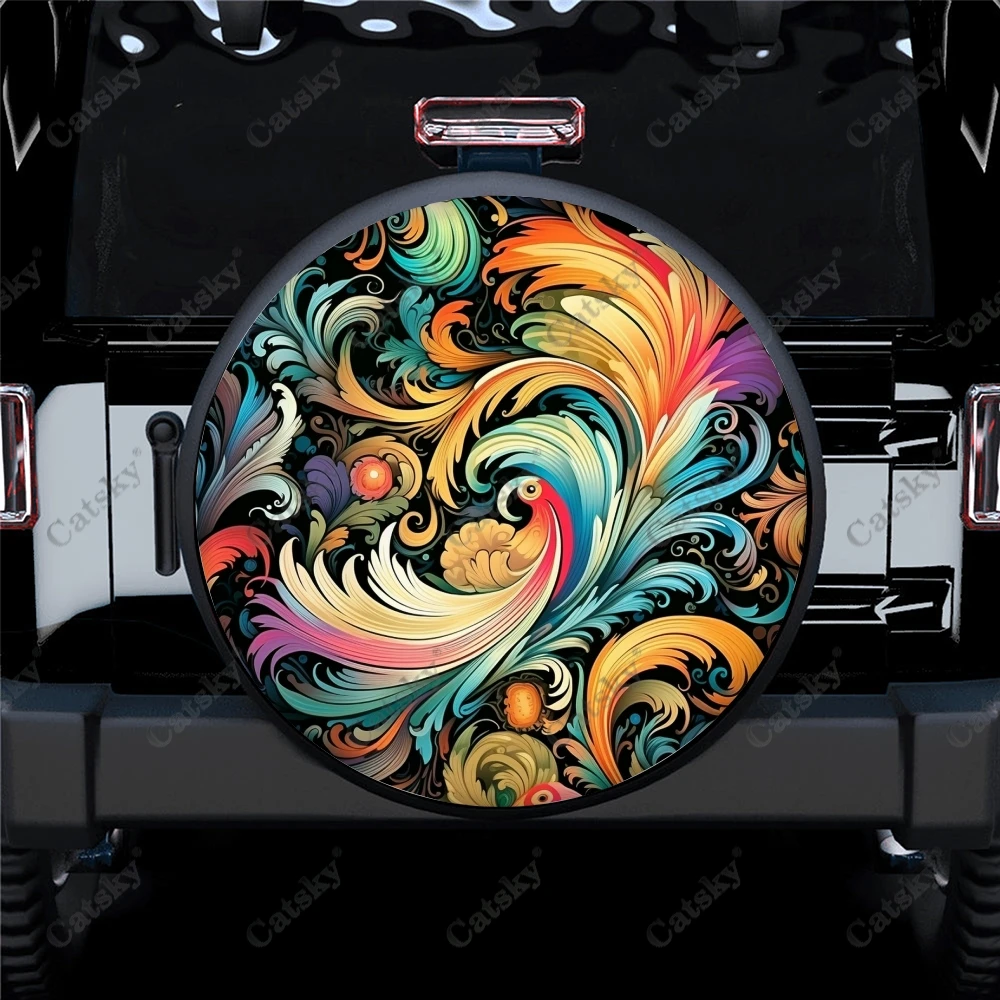 Abstract Ornamental Floweral Polyester Universal Spare Wheel Tire Cover ...