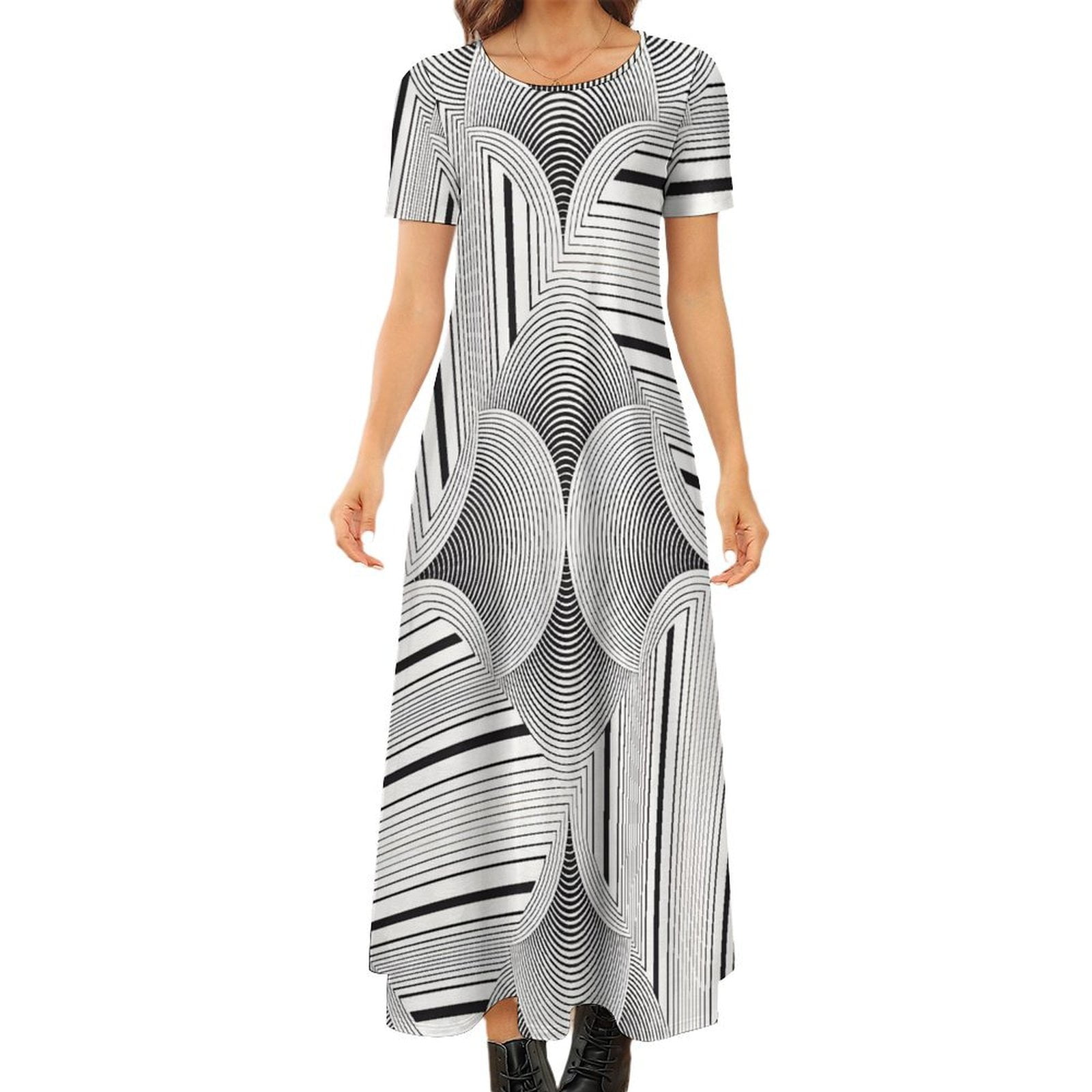 Abstract Ornate Geometric Petals Grid Background Maxi Dress for Women ...