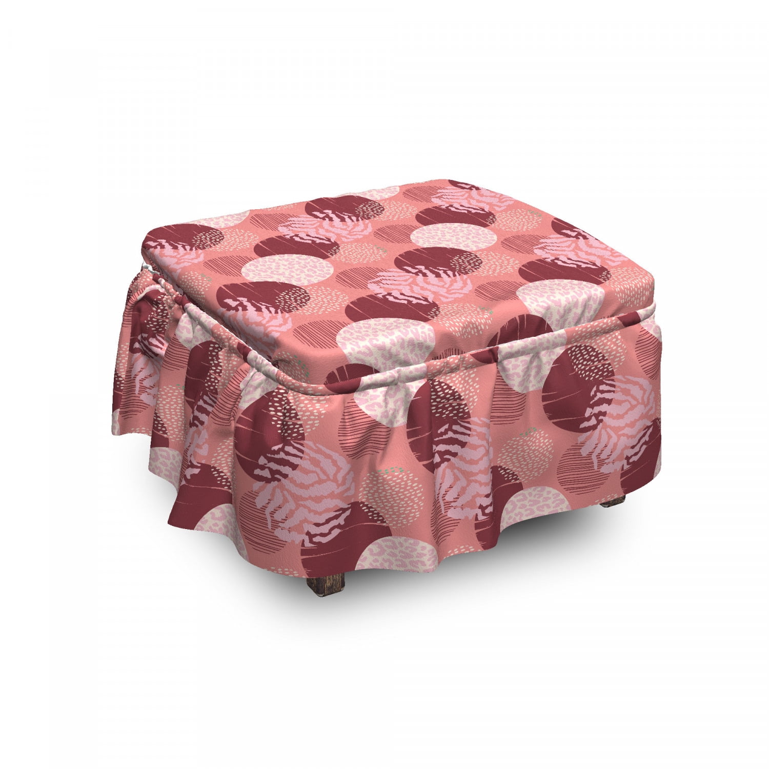 Abstract Ottoman Cover, Assorted Circular Shapes, 2 Piece Slipcover Set ...